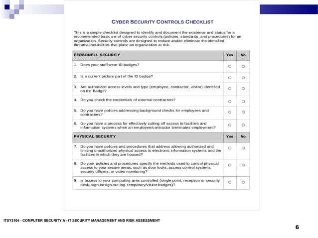 IT Security management and risk assessment | PPT | Information and Network Security | Computing