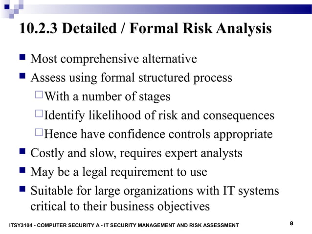 IT Security management and risk assessment | PPT | Information and Network Security | Computing