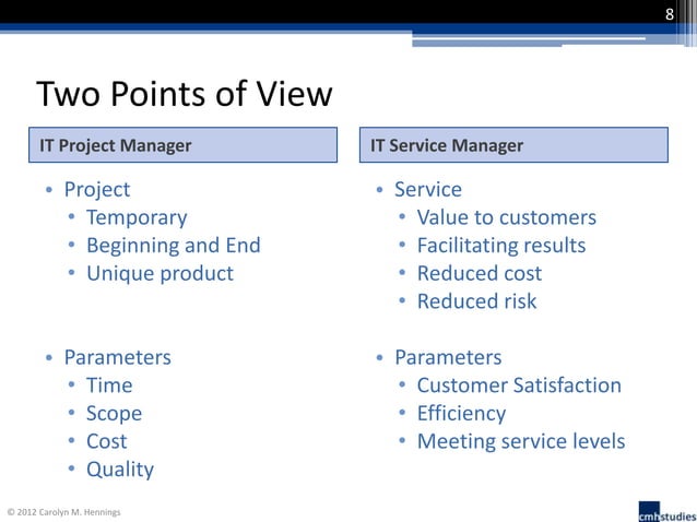 IT Service Management Concepts for Project Managers | PPTX
