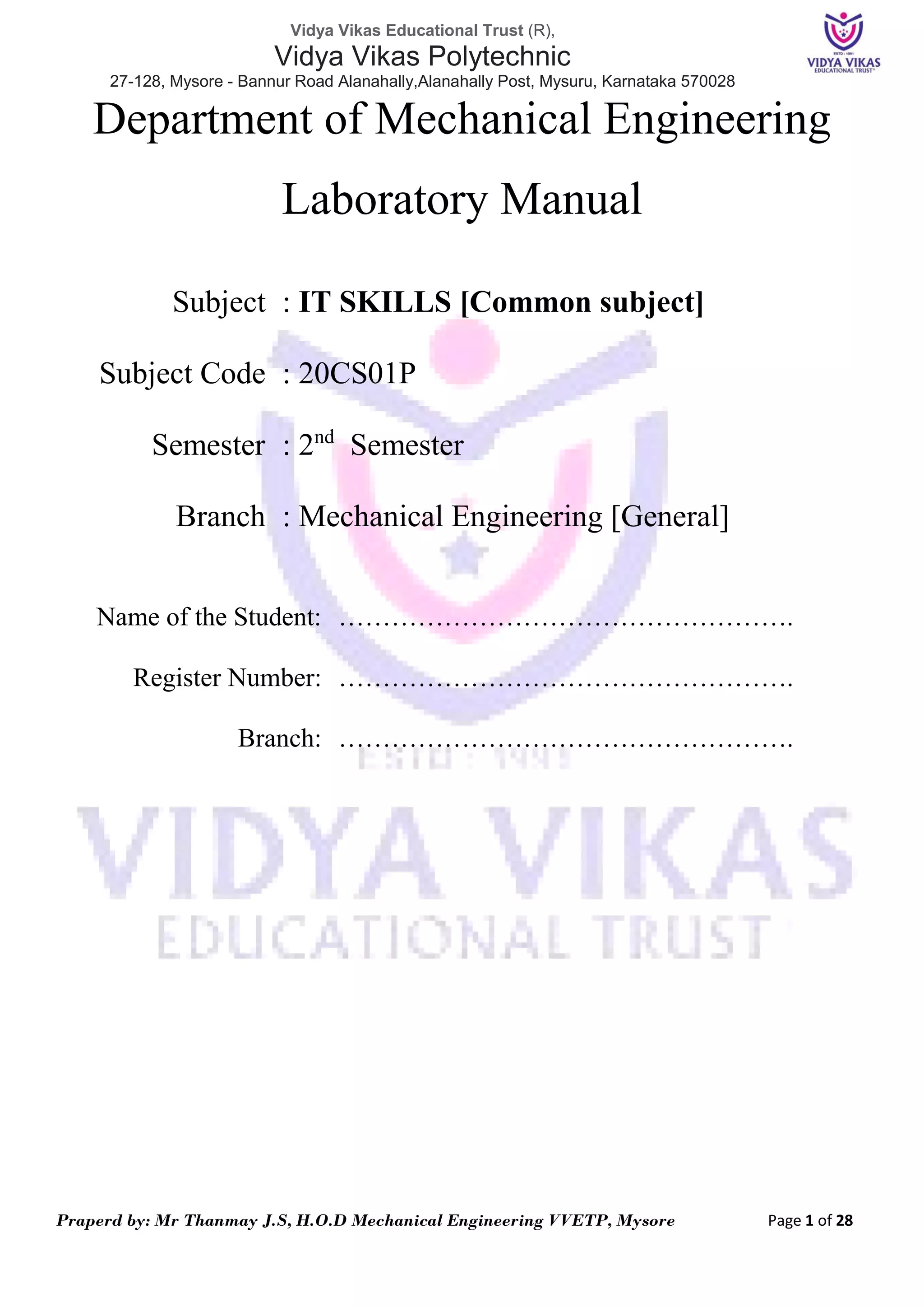 IT Skill Lab Manual 20CS01P.pdf