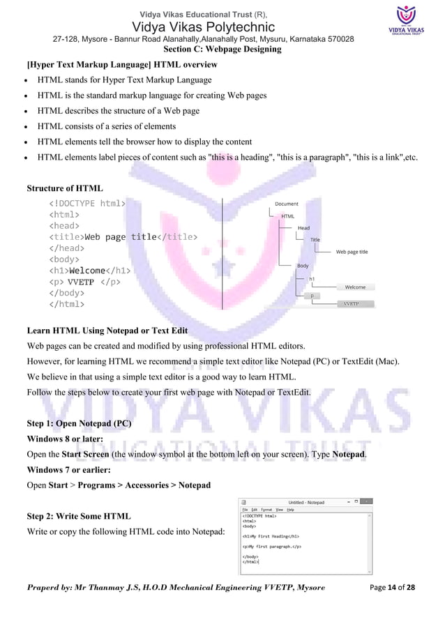 IT Skill Lab Manual 20CS01P.pdf | Web Design and HTML | Internet