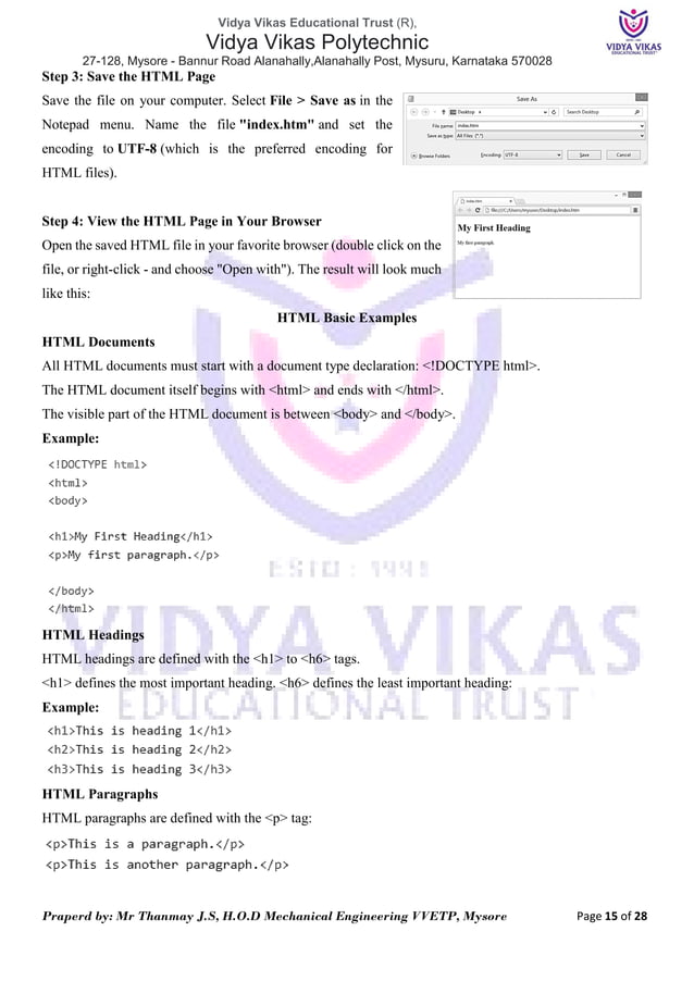 IT Skill Lab Manual 20CS01P.pdf | Web Design and HTML | Internet
