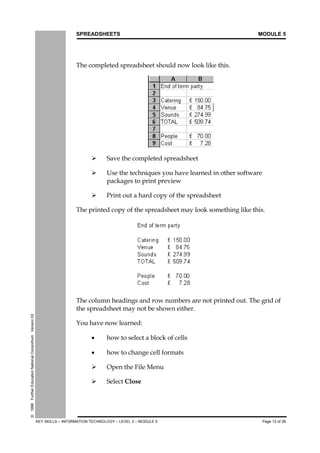 It skills module 5 - spread sheets | PDF