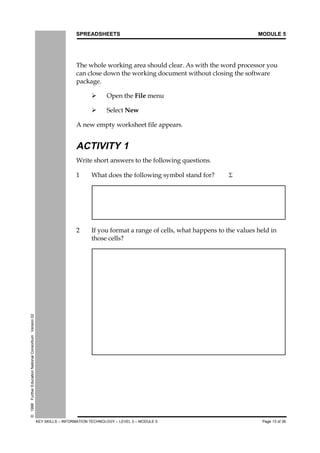 It skills module 5 - spread sheets | PDF