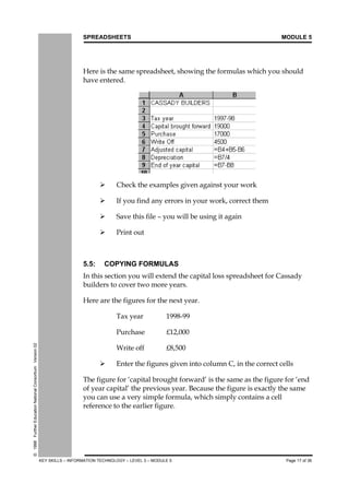 It skills module 5 - spread sheets | PDF