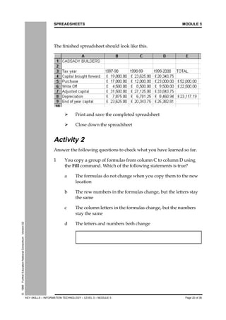 It skills module 5 - spread sheets | PDF