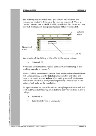 It skills module 5 - spread sheets | PDF