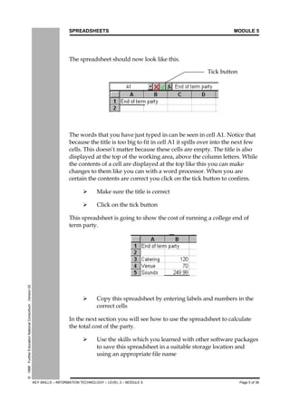 It skills module 5 - spread sheets | PDF