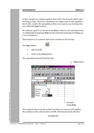 It skills module 5 - spread sheets | PDF