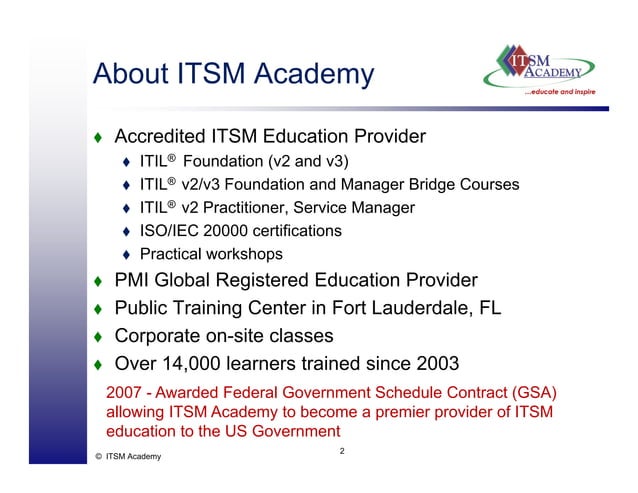 ITIL V3 and ISO 20K Cert Schemes - ITSM Academy Webinar | PDF ...