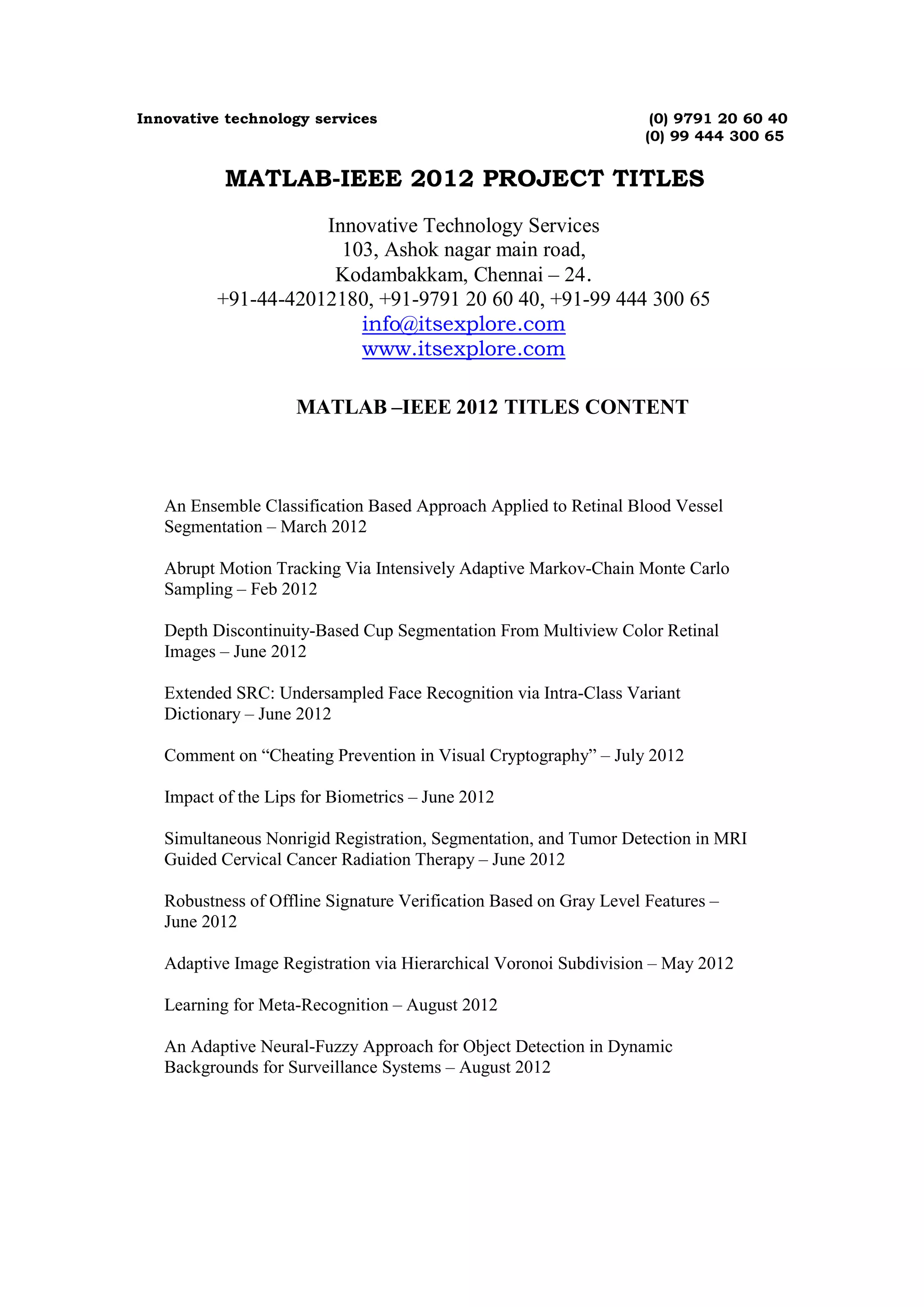 IEEE MATLAB Projects 2012 | PDF