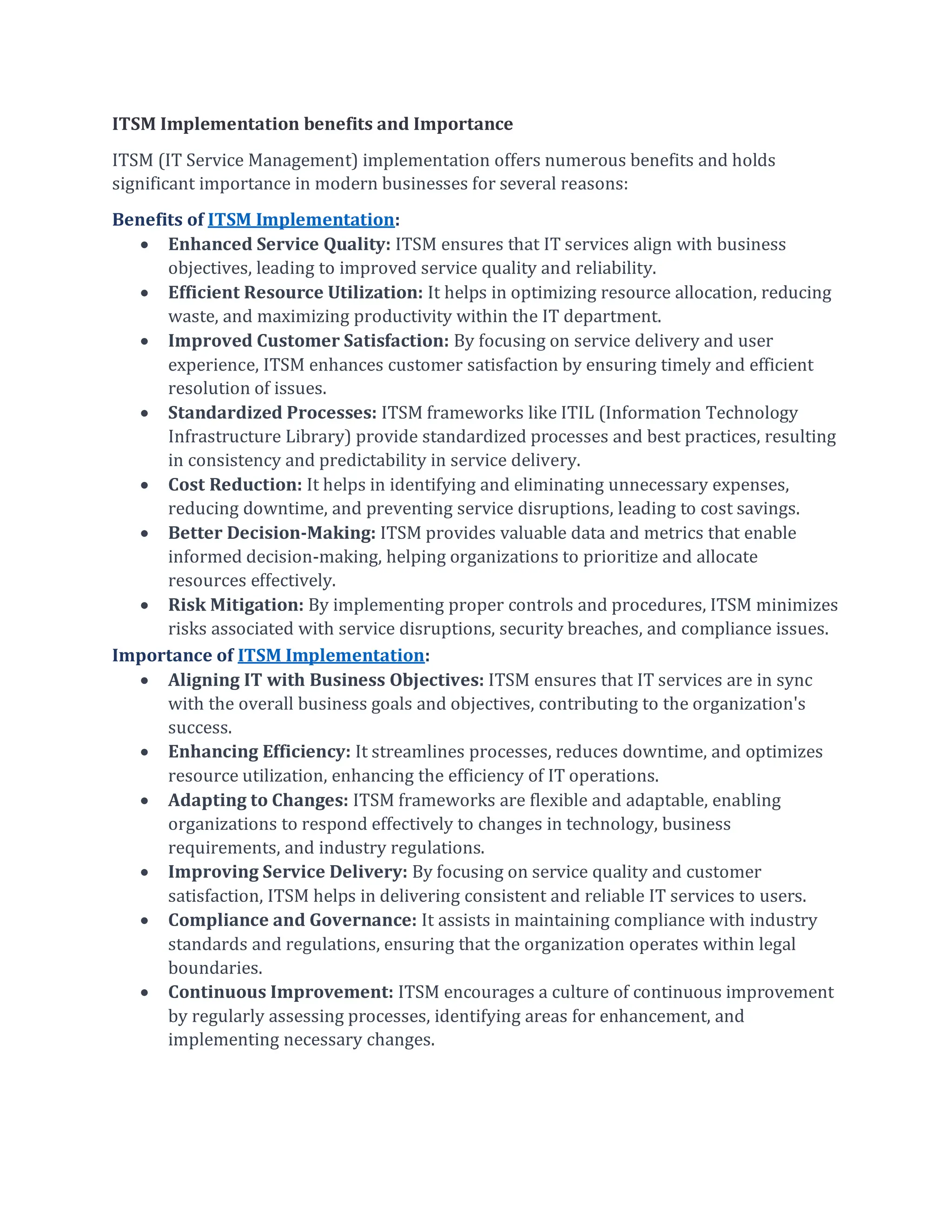 ITSM Implementation benefits and Importance.pdf