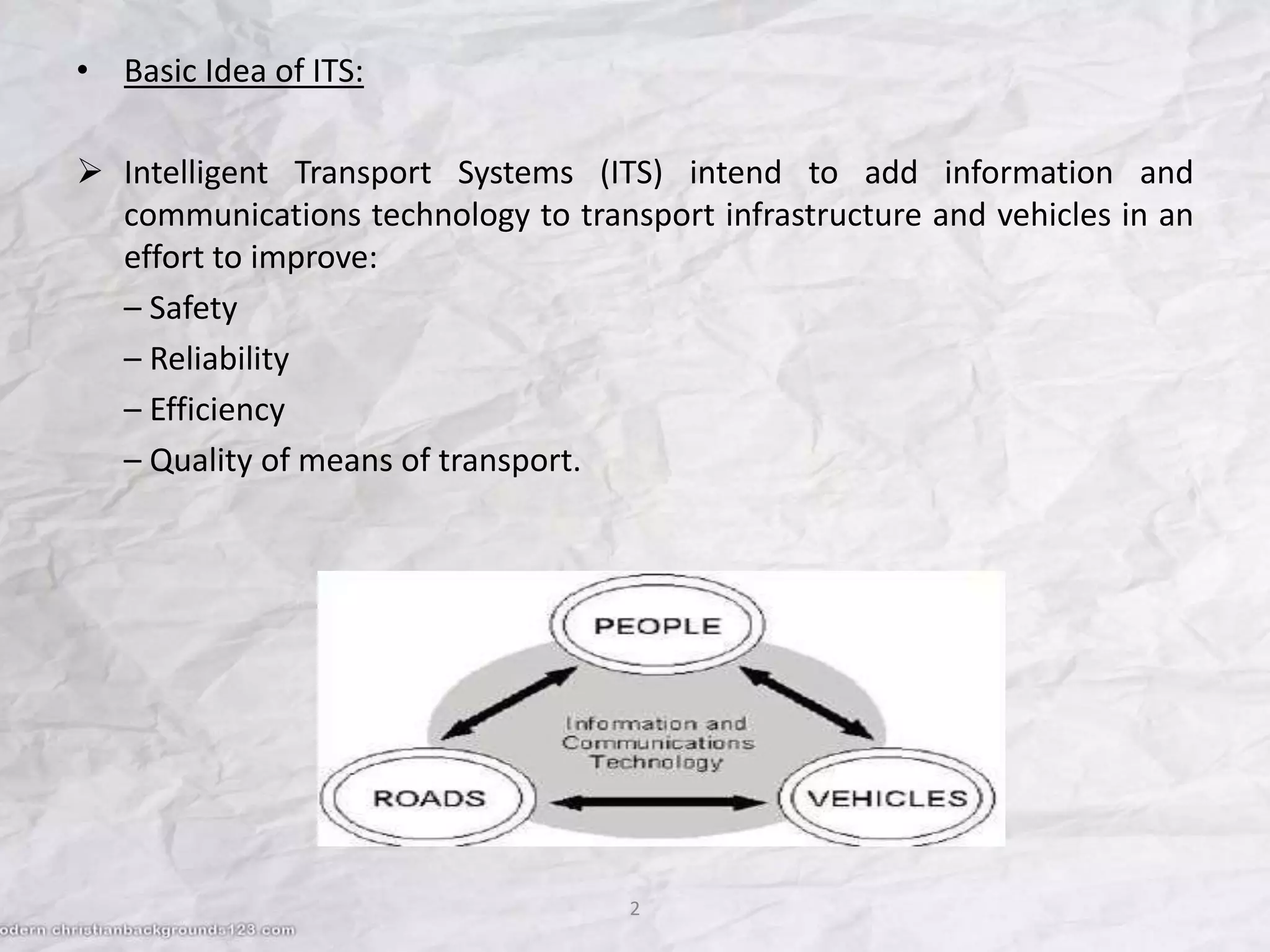 INTELLIGENT TRANSPORTATION SYSTEM(ITS) PRESENTATION | PPTX