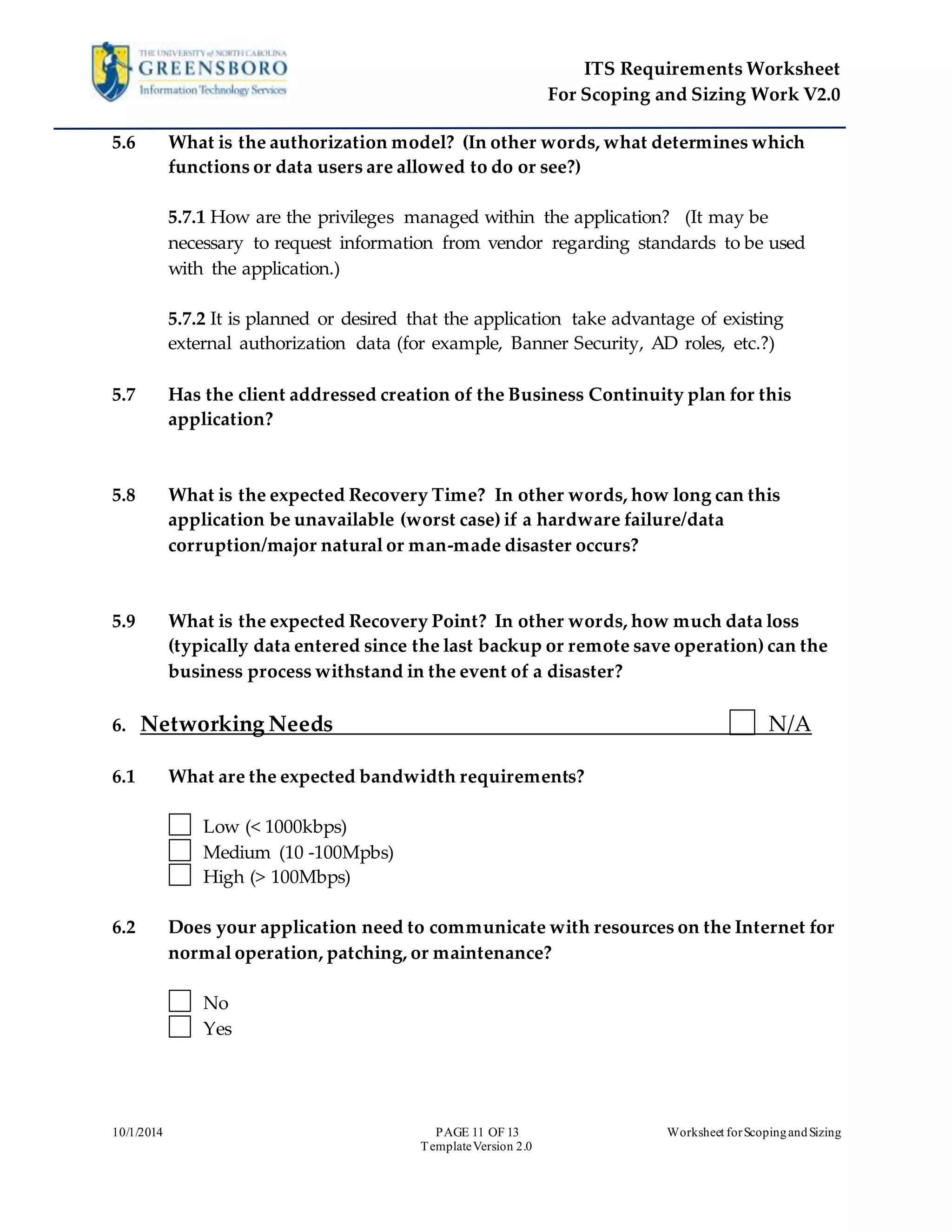 Its requirements worksheet for scoping and sizing v2.0 | DOCX