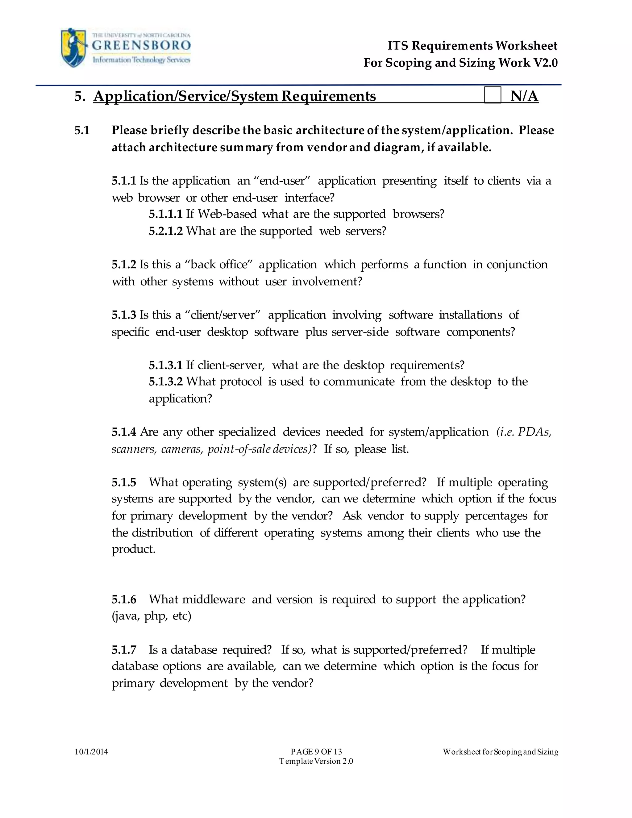Its requirements worksheet for scoping and sizing v2.0 | DOCX