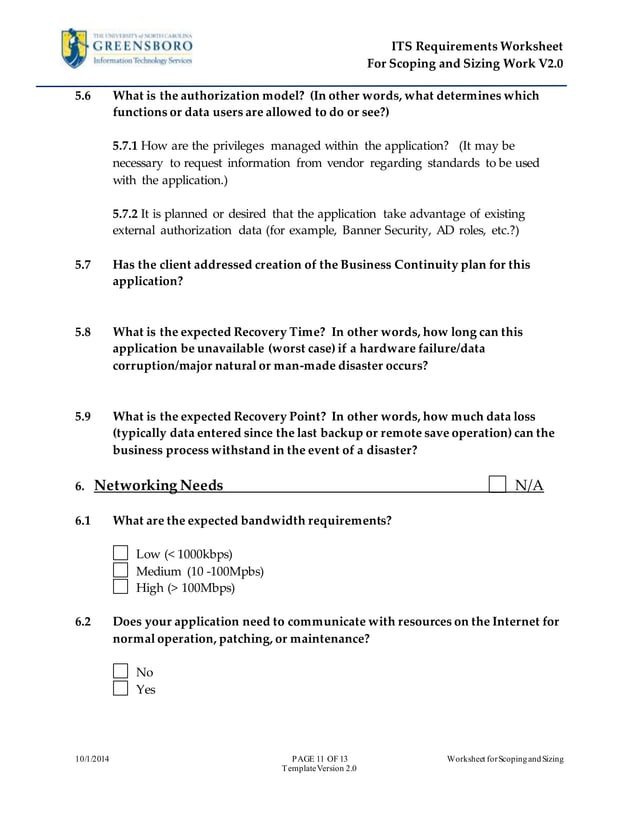 Its requirements worksheet for scoping and sizing v2.0 | DOCX