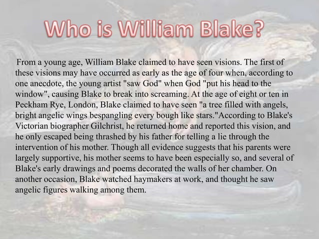 Short presentation on William Blake | PPTX | Poetry | Books and Literature