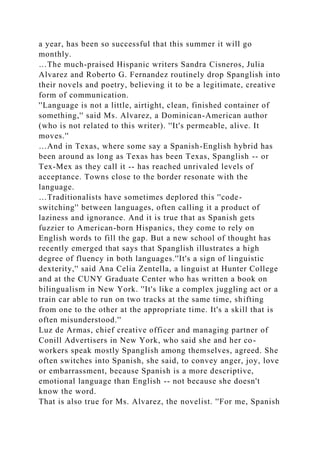 Its the Talk of Nueva York The Hybrid Called SpanglishBy LIZET.docx