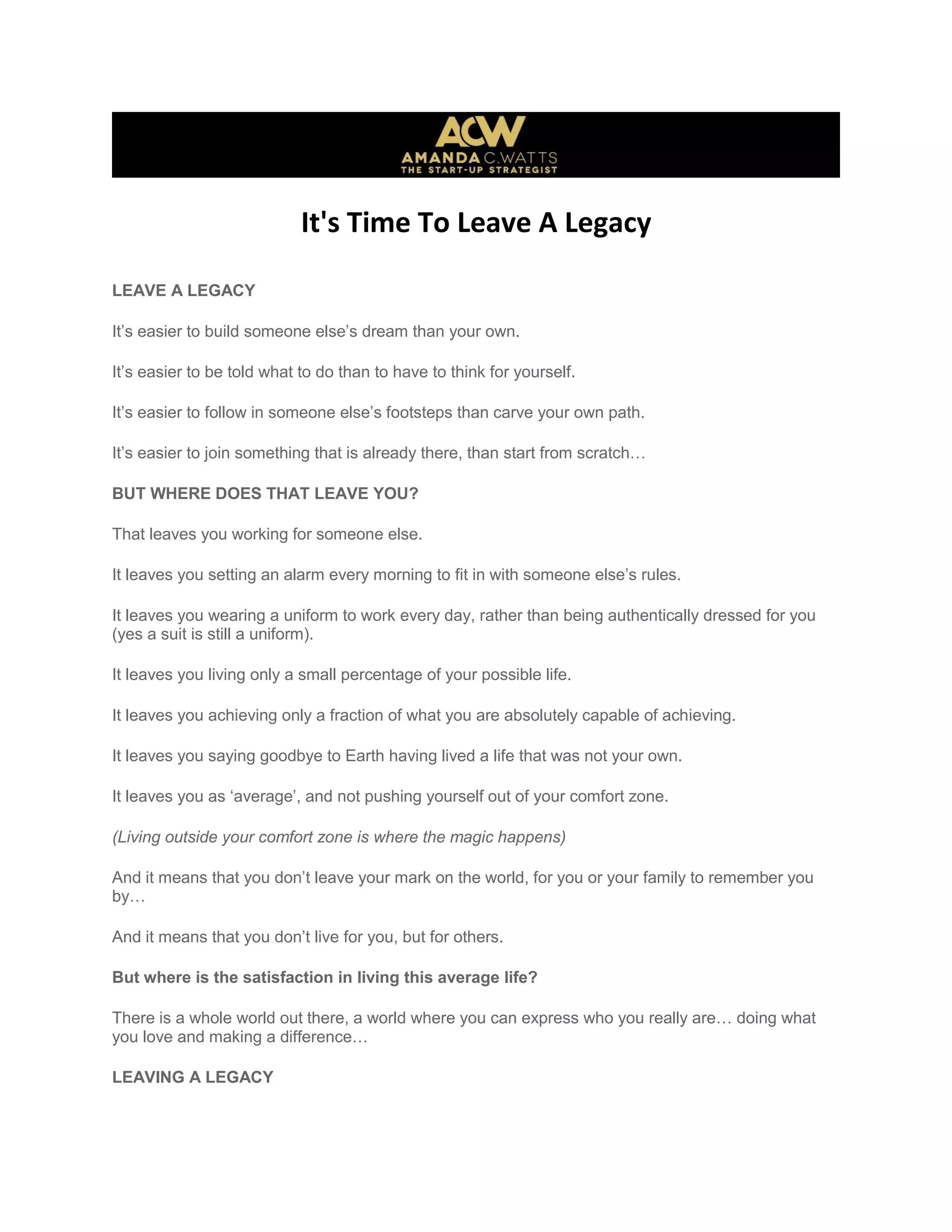 It's Time To Leave A Legacy | PDF