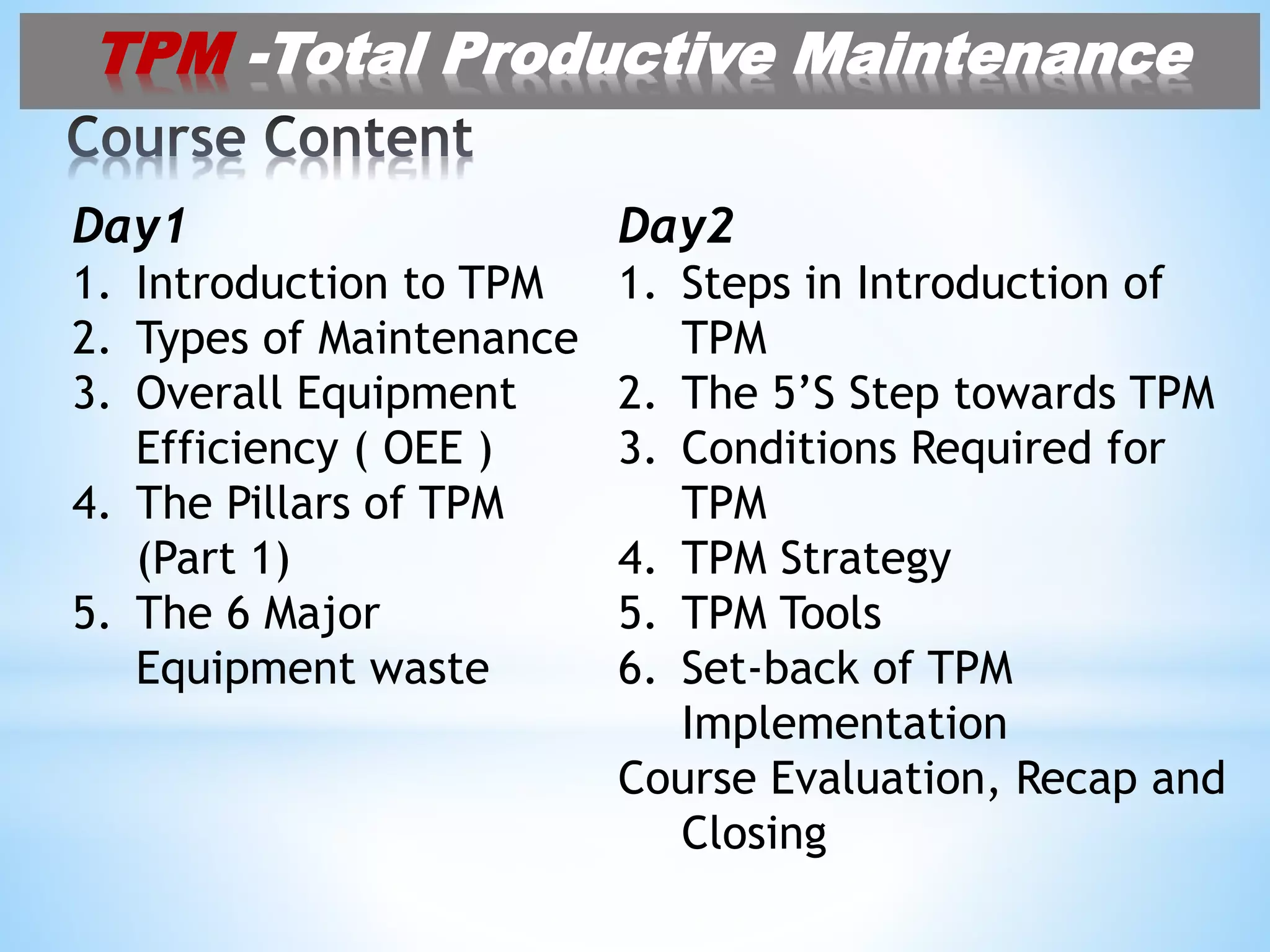 TPM Total Productive Maintenance Workshop for Quarry Plant (1) 09Oct16 ...