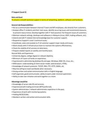 IT Support Job Hiring | PDF