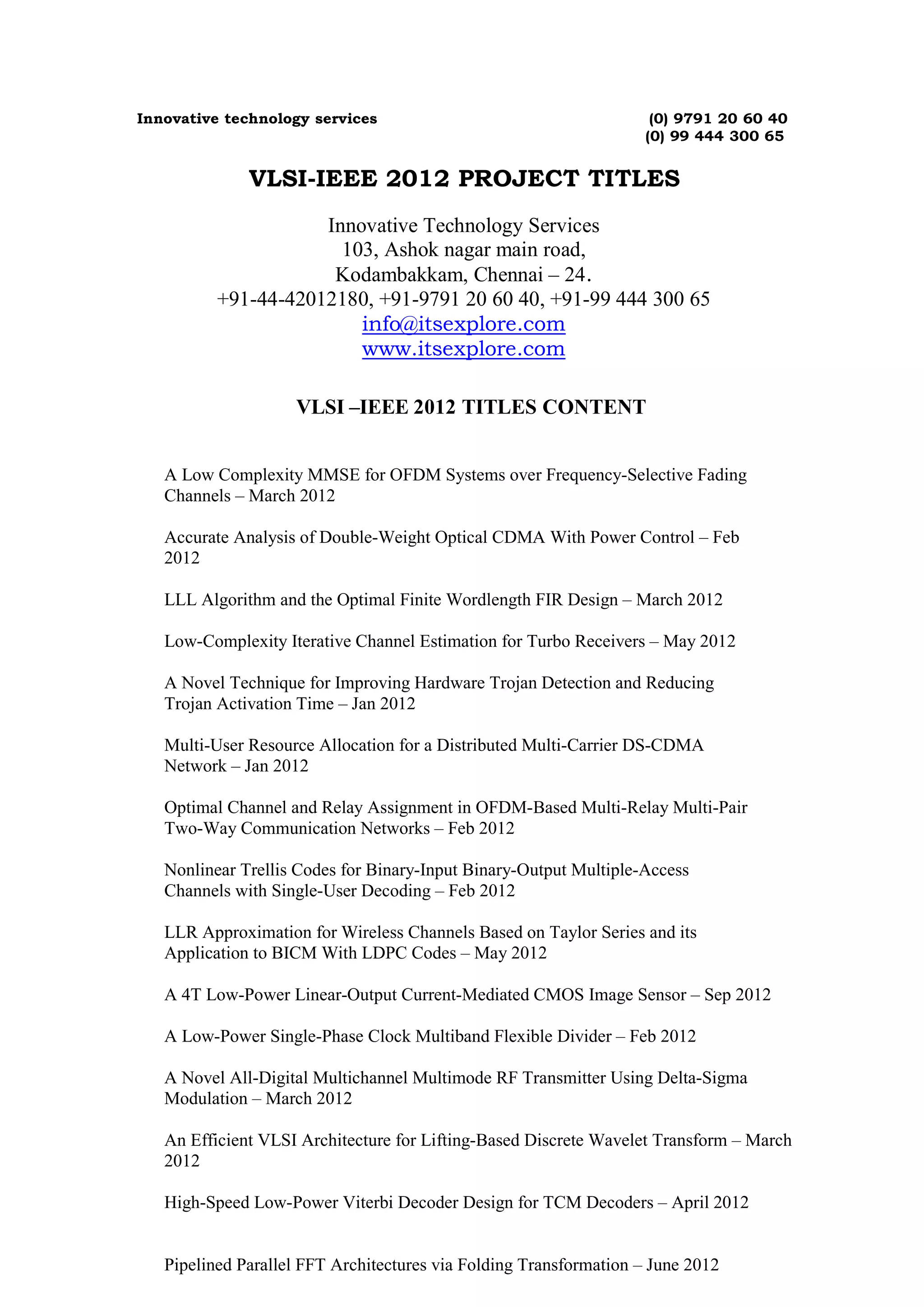 Ieee Vlsi Projects 2012 Pdf