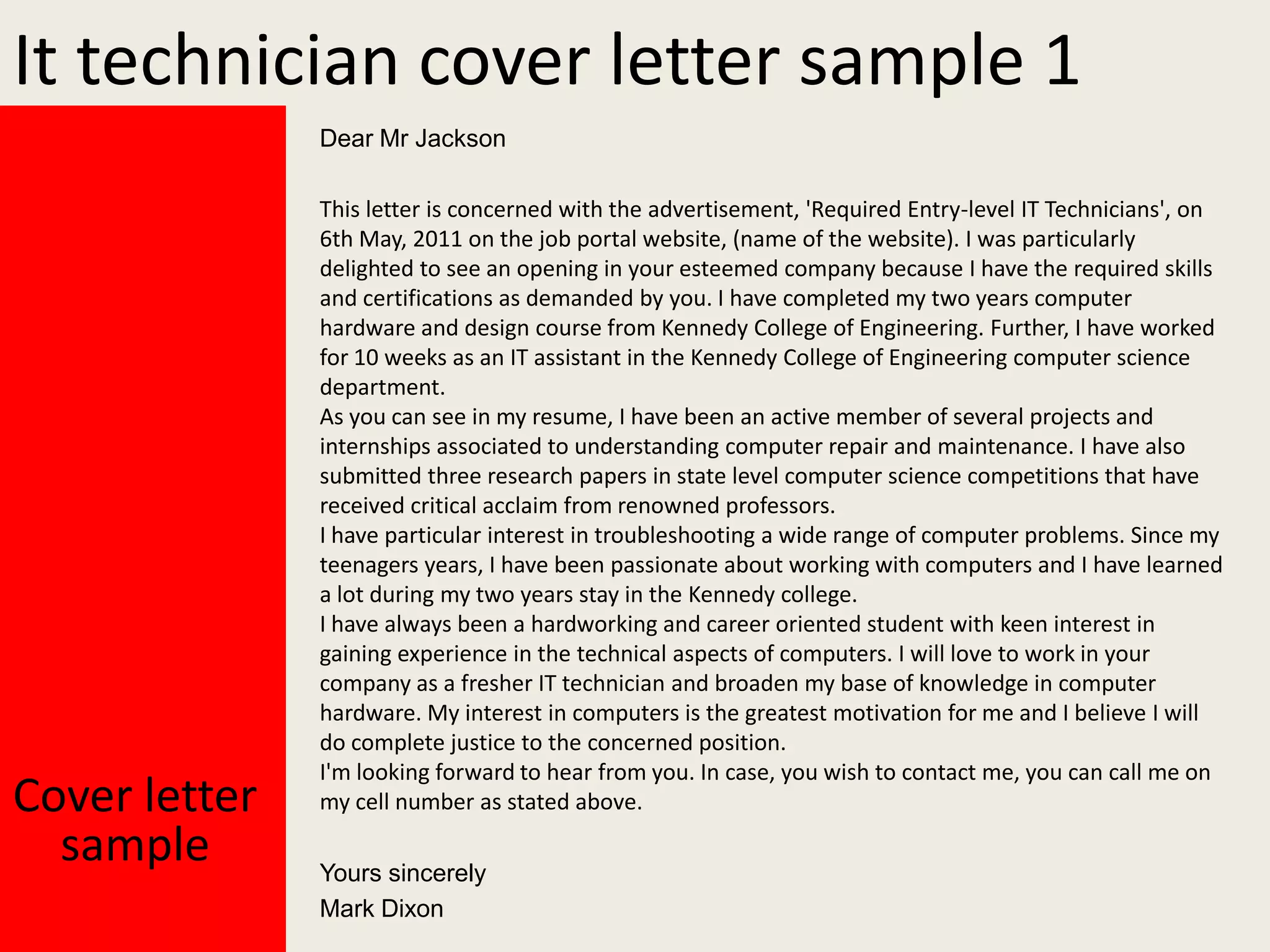 It technician cover letter | PPT