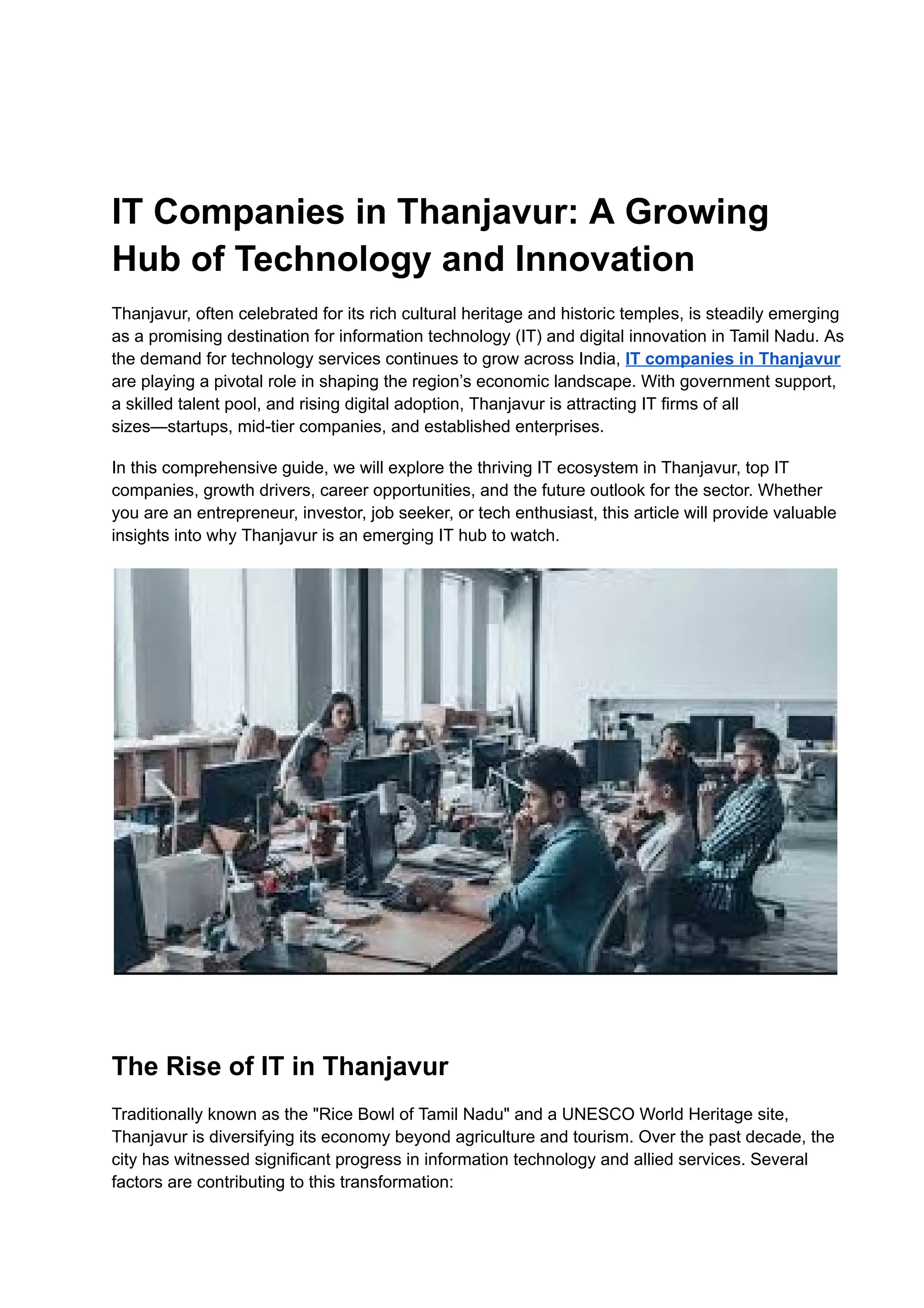 IT Companies in Thanjavur: A Growing Hub of Technology and Innovation | PDF