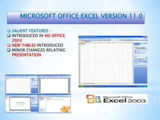 VERSIONS AND FUNCTIONS OF MS EXCEL | PPTX