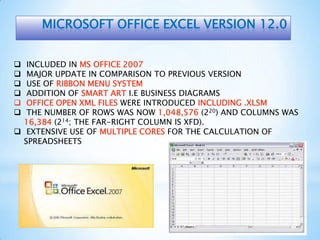 VERSIONS AND FUNCTIONS OF MS EXCEL | PPTX