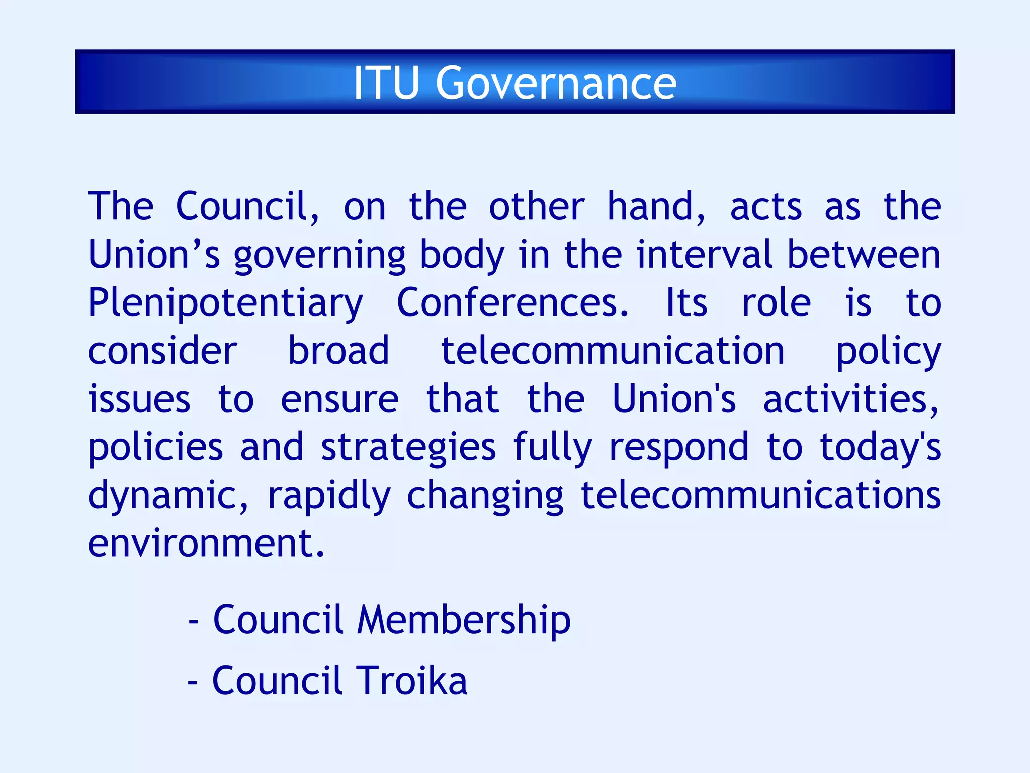 International Telecommunication Union for Radio Communication (ITU-R ...