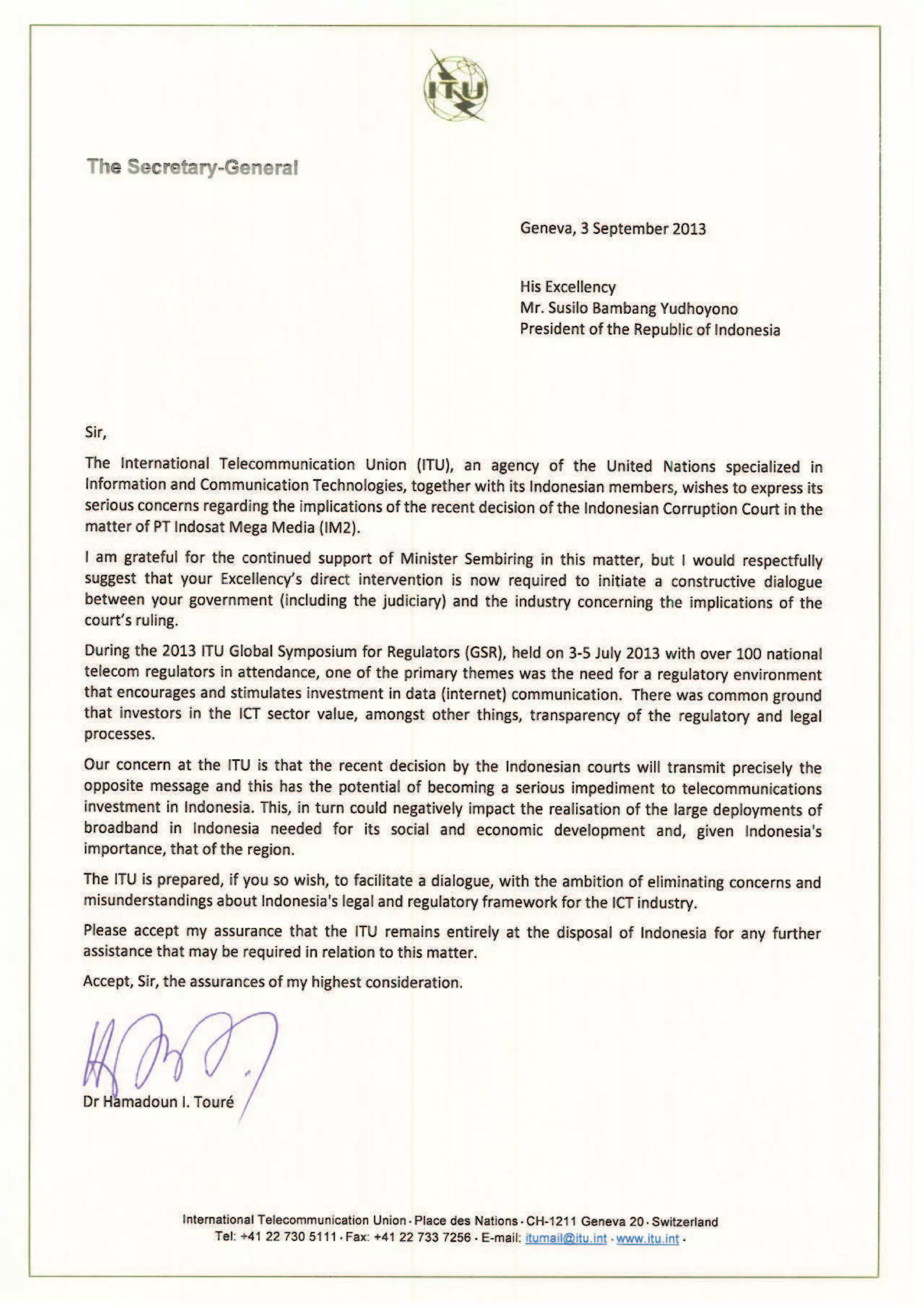 Itu letter to president ri | PDF
