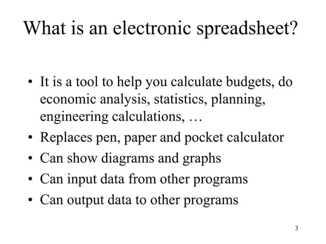 Electronic Spreadsheets | PPT | Chemistry | Science