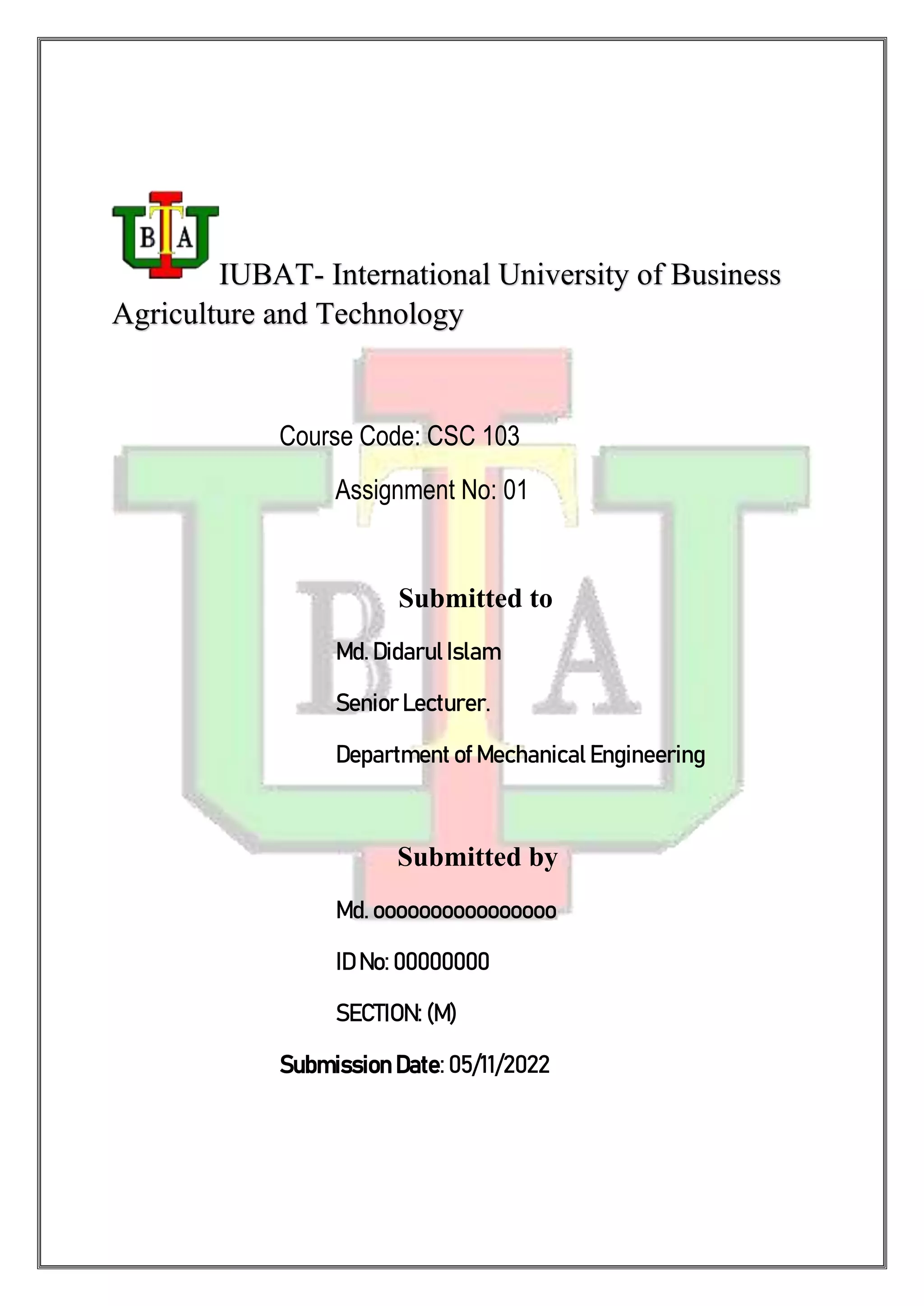 iubat university assinment cover page.docx