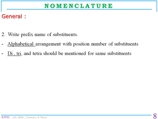 IUPAC Nomenclature_Pharmaceutical Organic Chemistry | PPTX | Chemistry ...