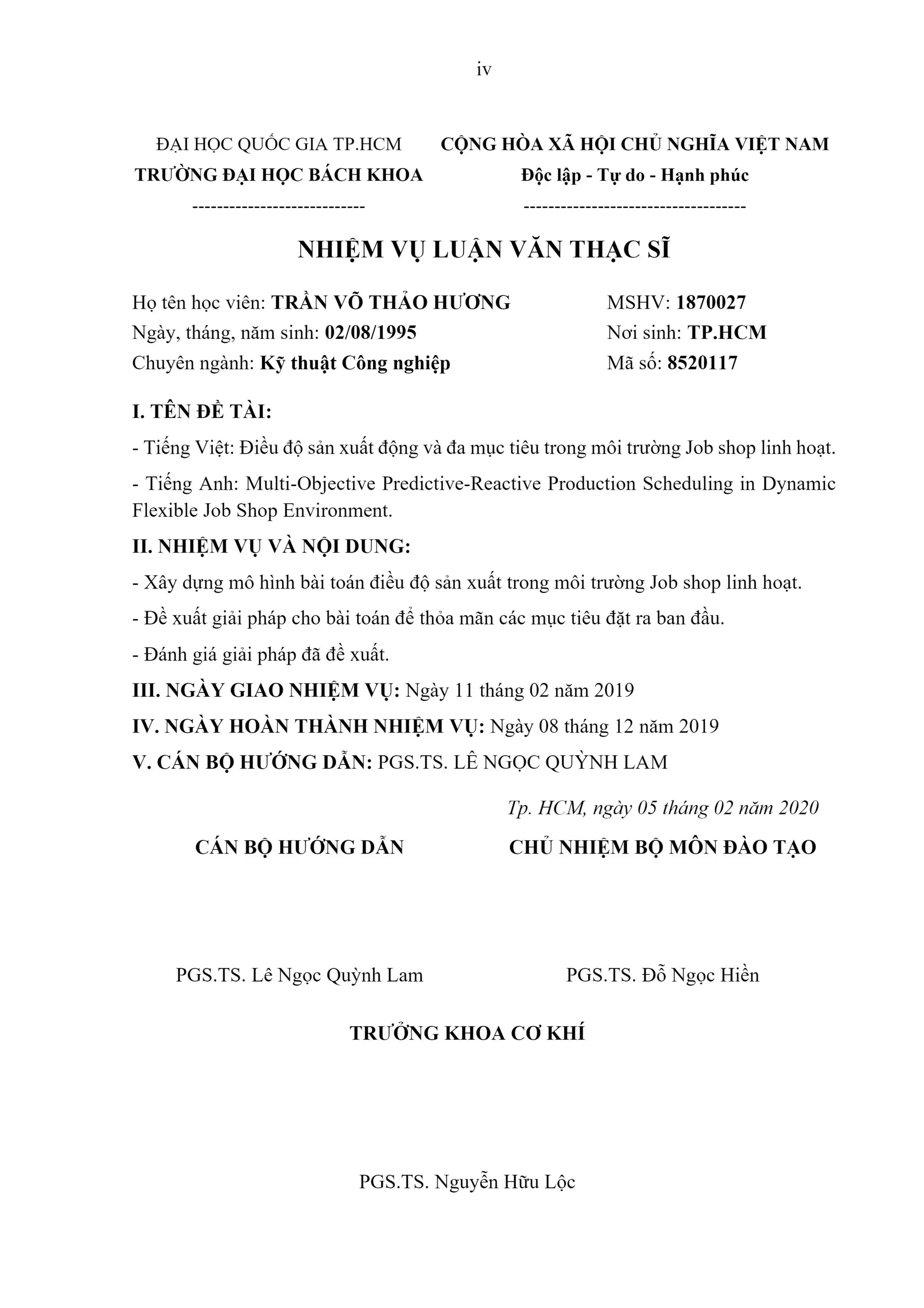 Điều độ sản xuất động và đa mục tiêu trong môi trường Job Shop linh ...