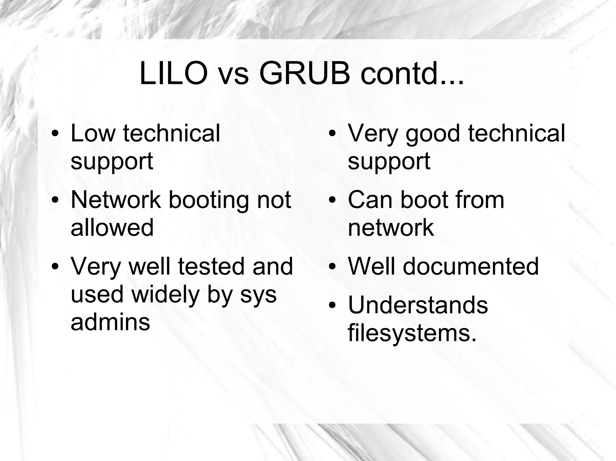 Comparison between grub-legacy ,lilo and grub -2 | PPT