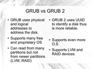 Comparison between grub-legacy ,lilo and grub -2 | PPT