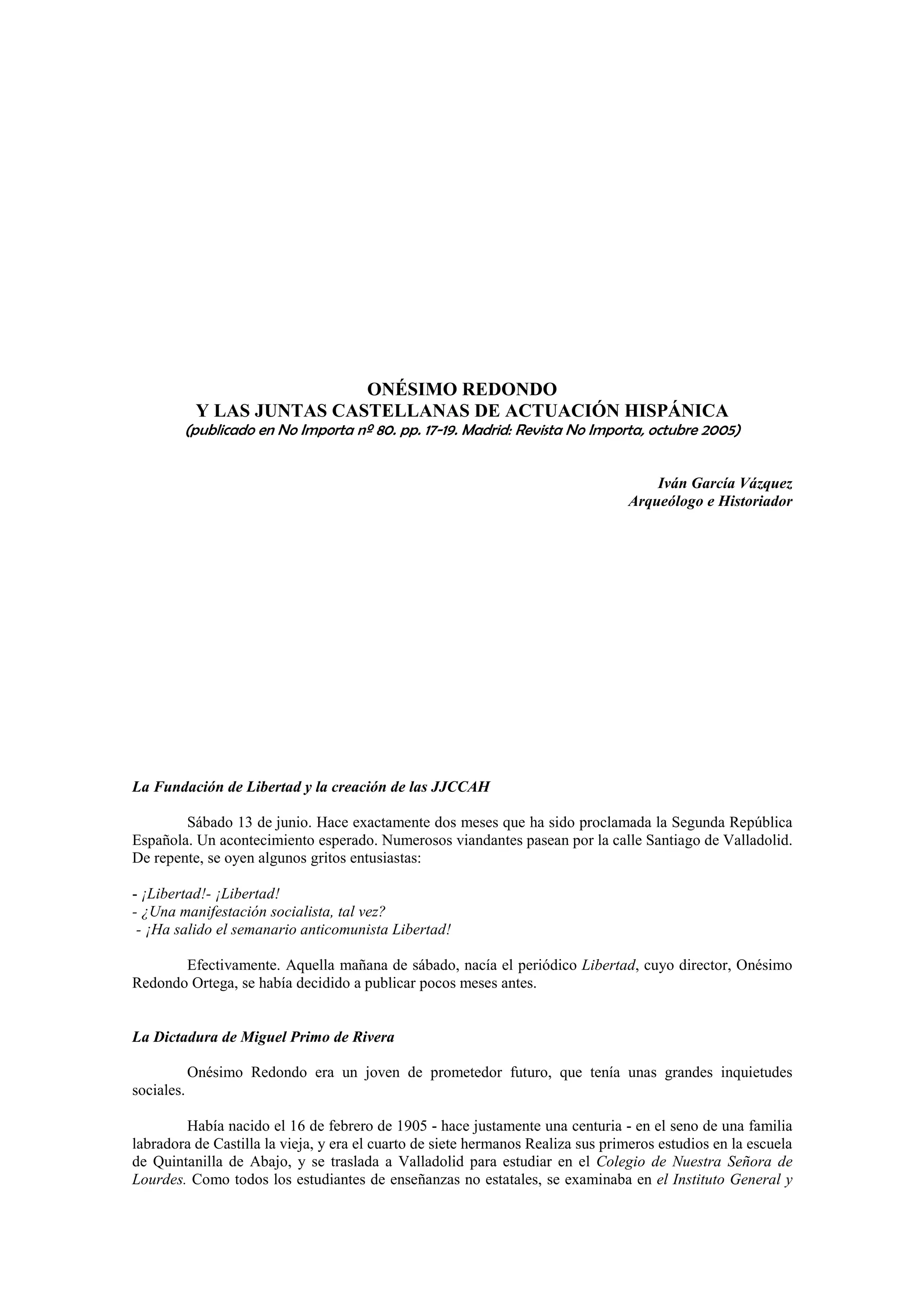 Onésimo Redondo y las Juntas Castellanas de Actuación Hispánica - Iván ...