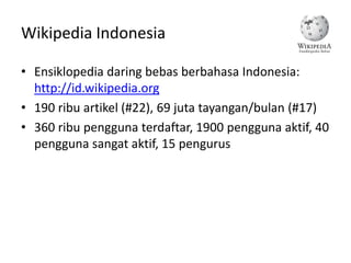 Wikipedia, bahasa Indonesia, Creative Commons, dan pendidikan | PPTX