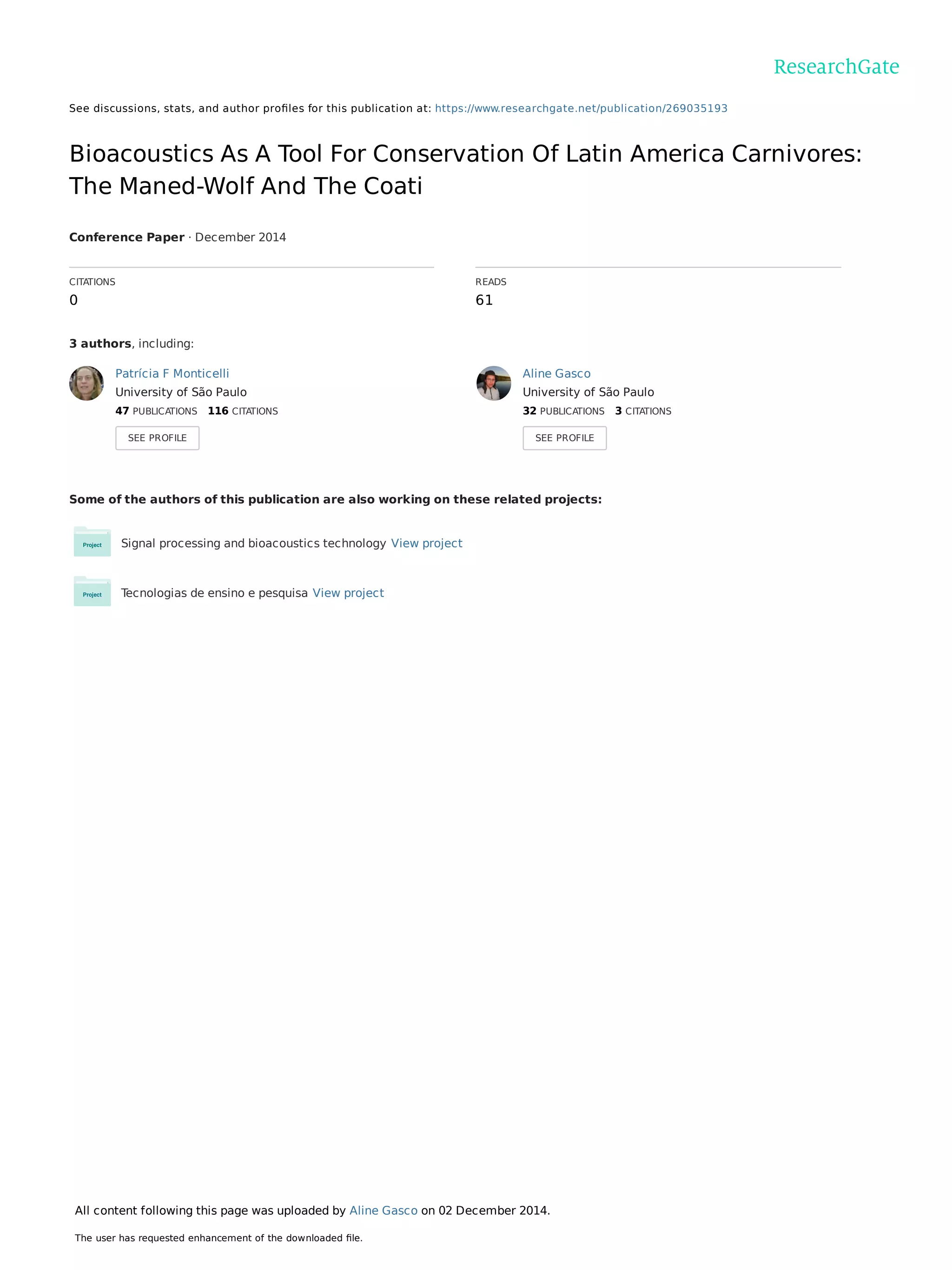 Bioacoustics as a tool for conservation of Latin American carnivores ...