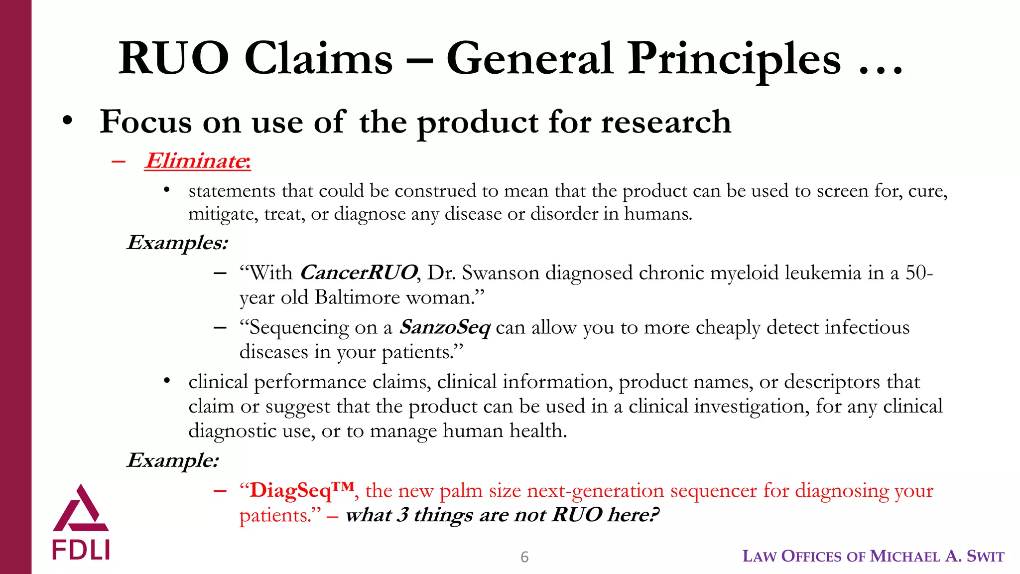 FDA Regulation of Advertising of Diagnostics, RUO Products, and ...