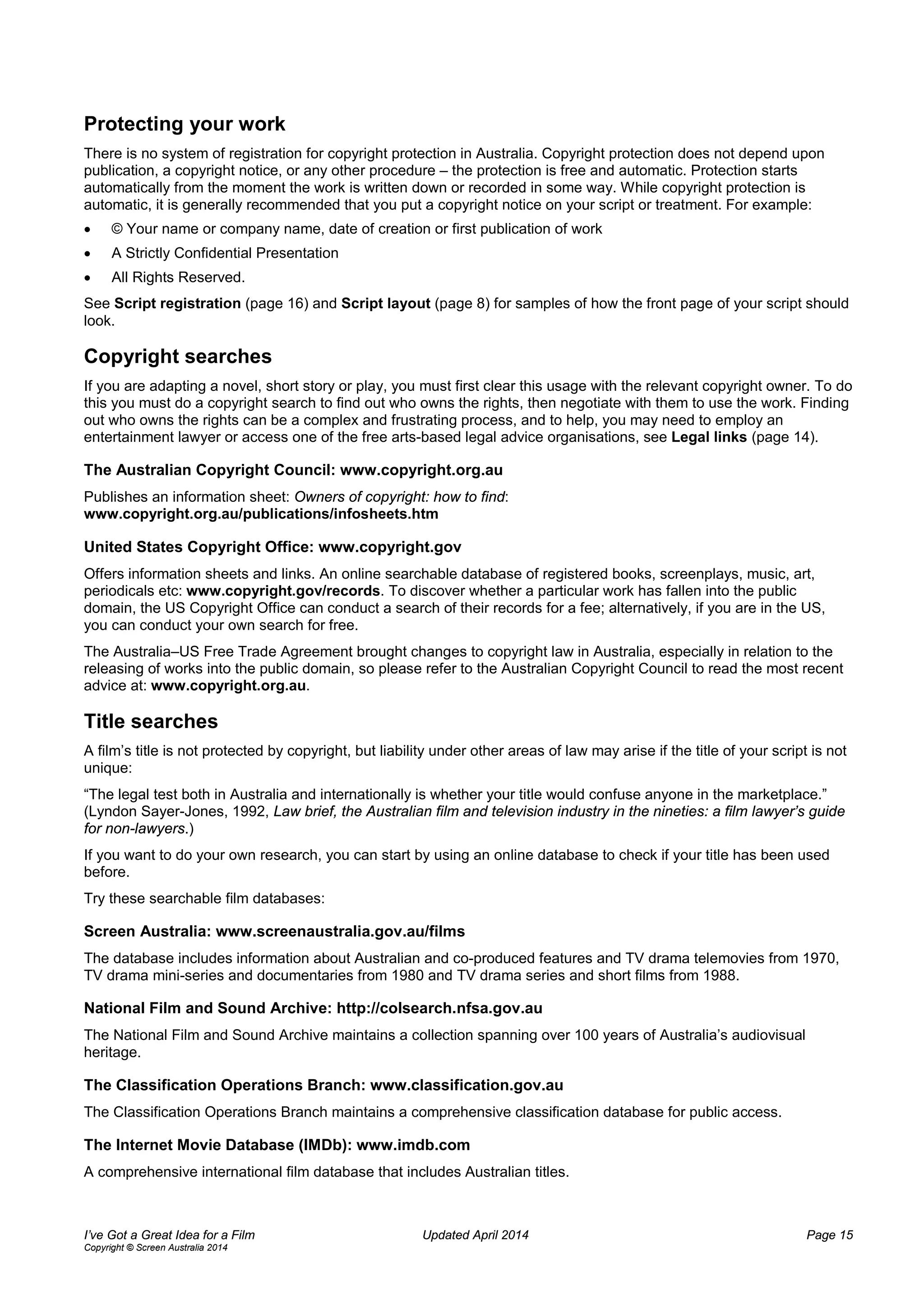 Screen Australia Info Guide | PDF