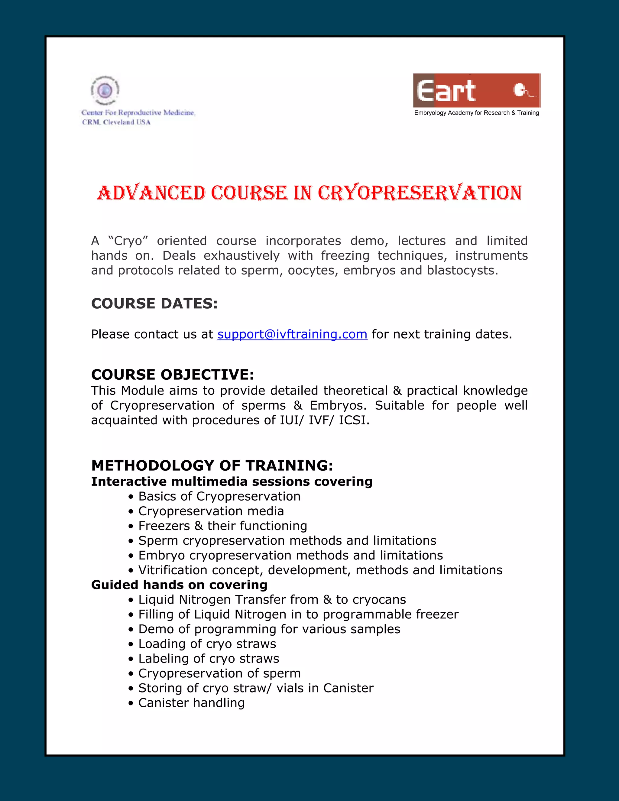 Training in Embryology | PDF