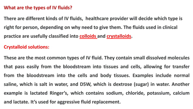 TYPES OF IV FLUIDS.pptx | Pharmaceutical Drugs | Medical Health