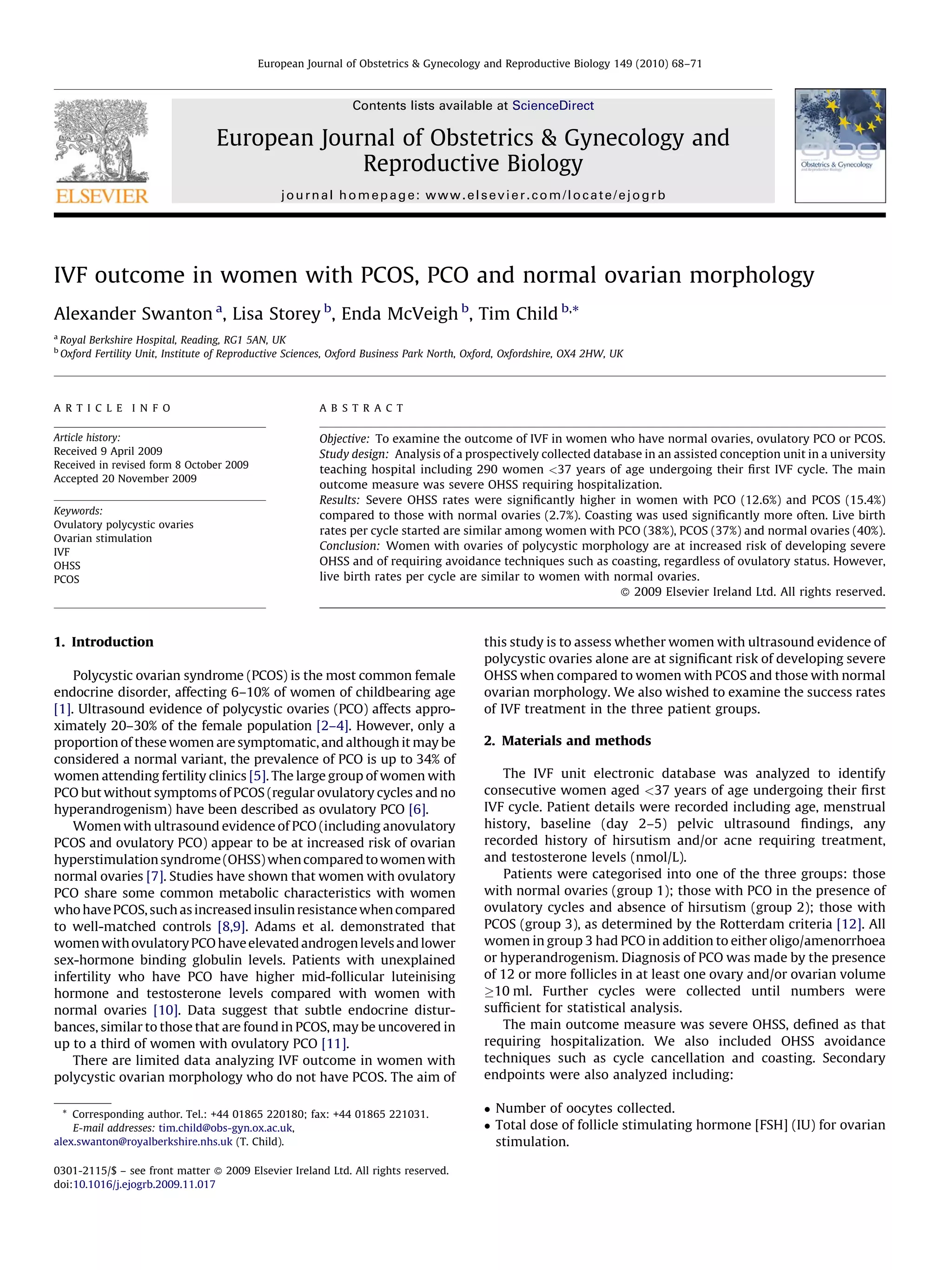 IVF Outcome in Women with PCOS, PCO and Normal Ovarian Morphology | PDF