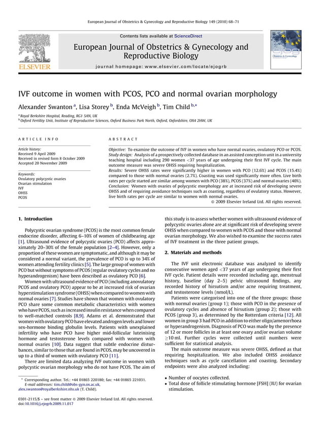 IVF Outcome in Women with PCOS, PCO and Normal Ovarian Morphology | PDF