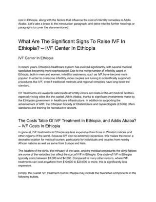 IVF Treatment Cost In Ethiopia – List Of Best Clinics In Addis Ababa | PDF