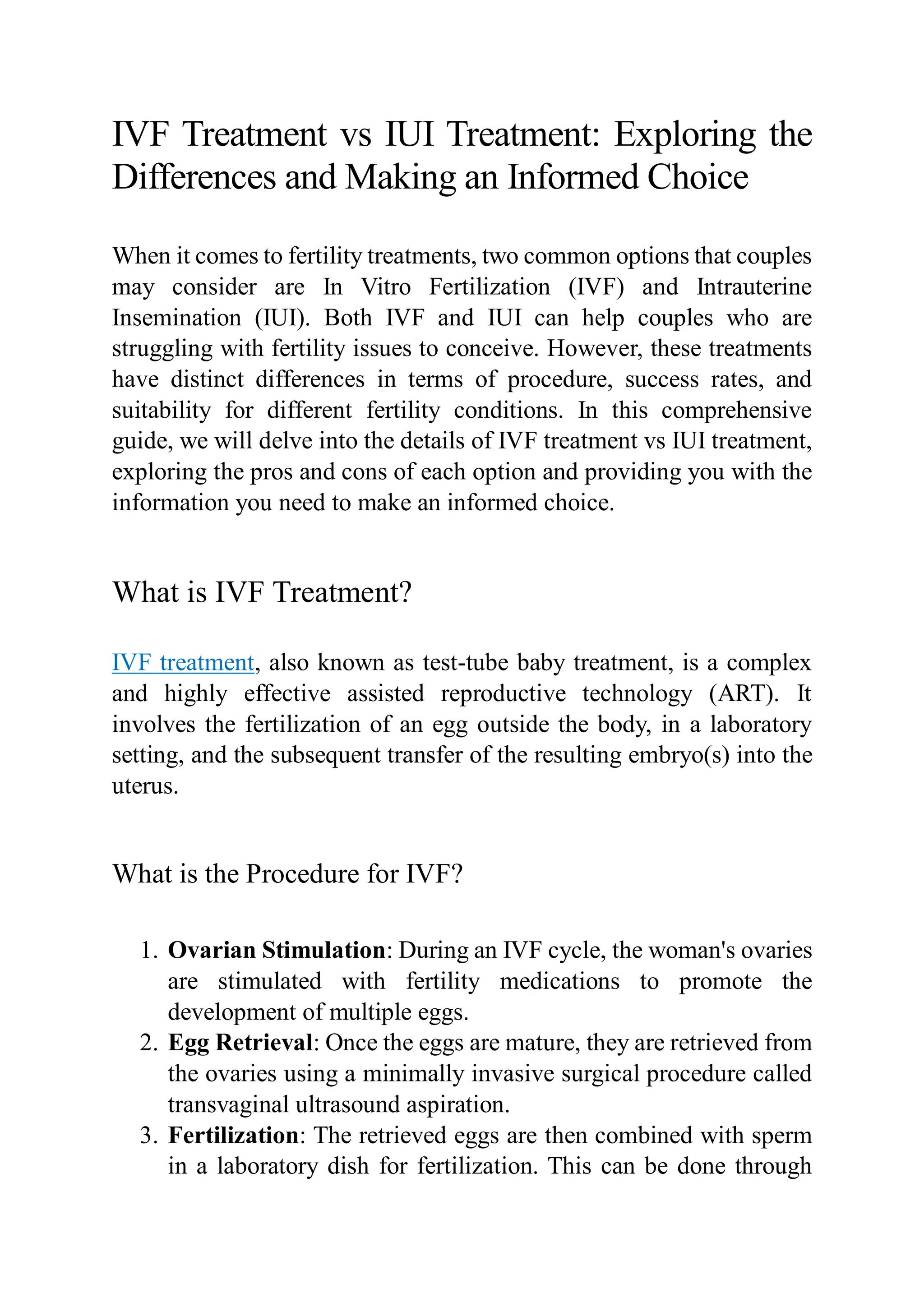 IVF Treatment vs IUI Treatment - Exploring the Differences and Making ...