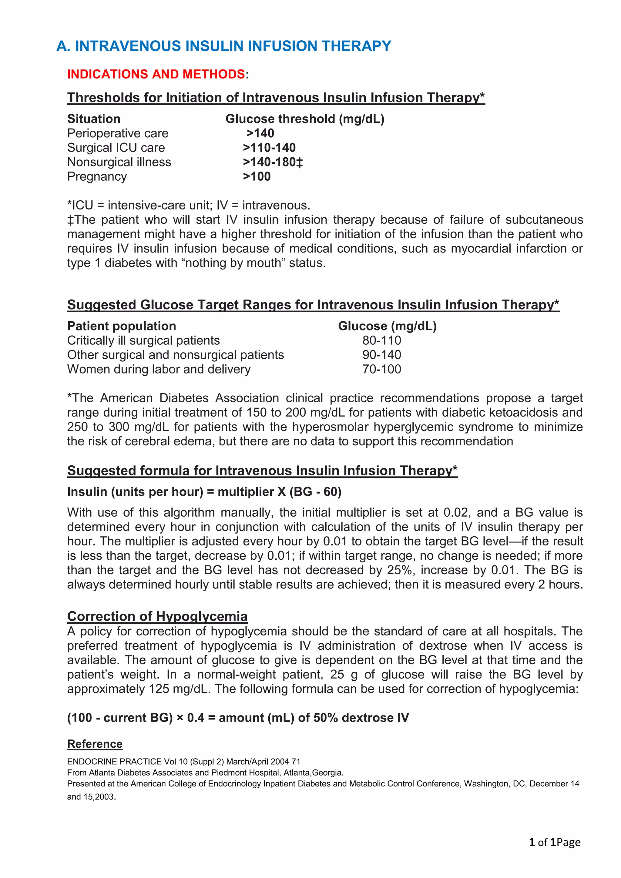 Iv insulin infusion therapy | PDF